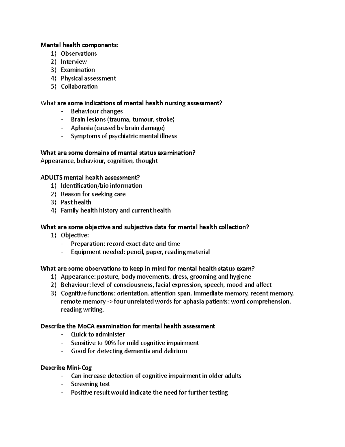 Chapter 6: Mental health assignment - Mental health components: 1 ...