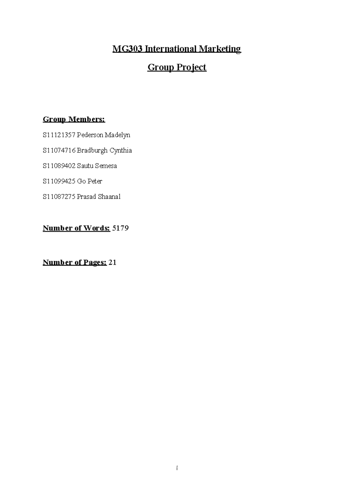 Sample Intl marketign plan project - MG303 International Marketing ...