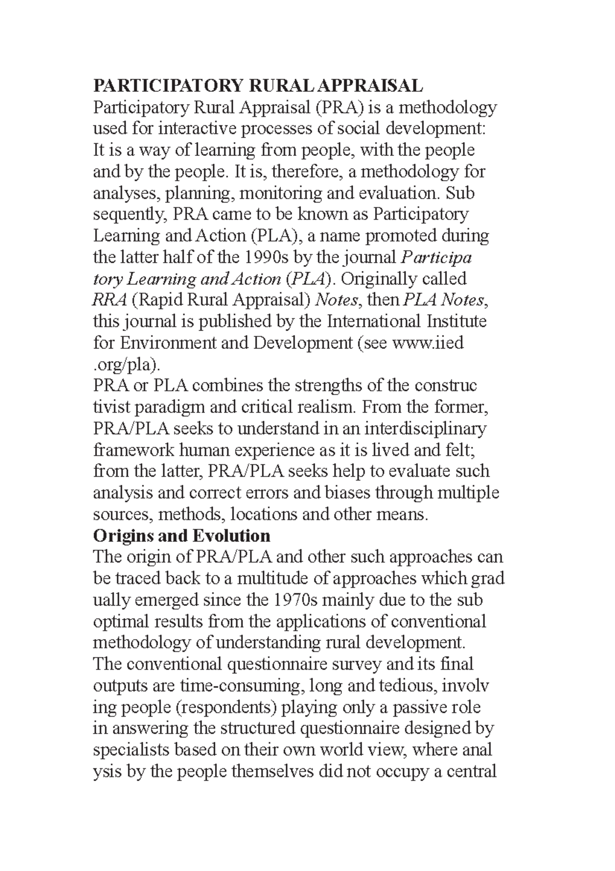 Participatory Rural Appraisal - PARTICIPATORY RURAL APPRAISAL ...