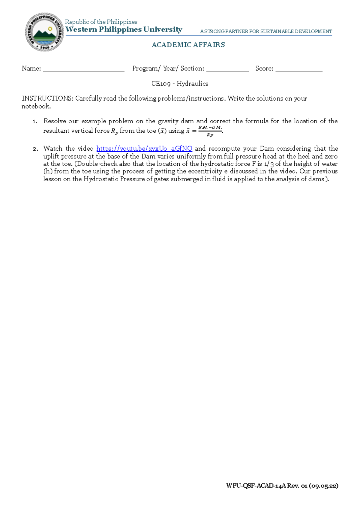 DAMS BSCE CEM 3C - information about dams and problems with solutions ...