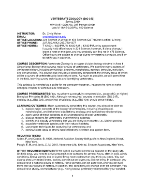 Vertebrate Zoology - Introduction to Vertebrate Zoology Vertebrate ...