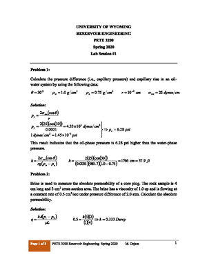 Assignment #2 Solution - Department of Petroleum Engineering UNIVERSITY ...
