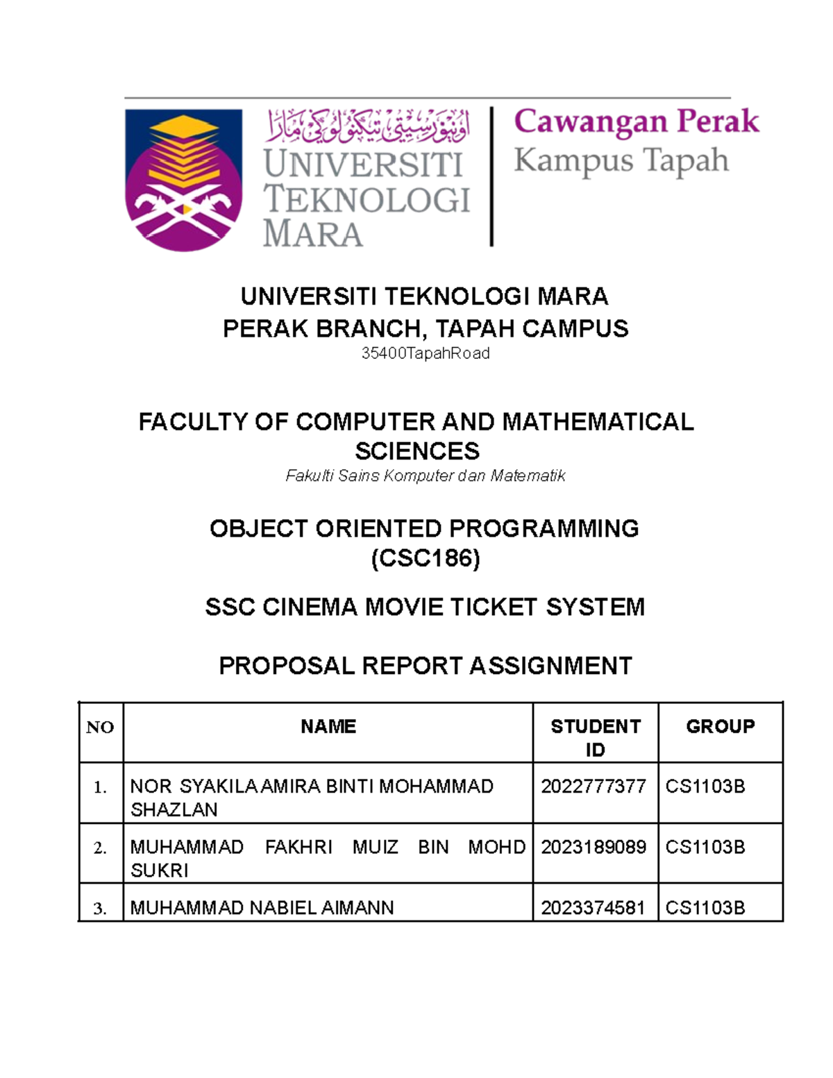 186 gp project - UNIVERSITI TEKNOLOGI MARA PERAK BRANCH, TAPAH CAMPUS ...
