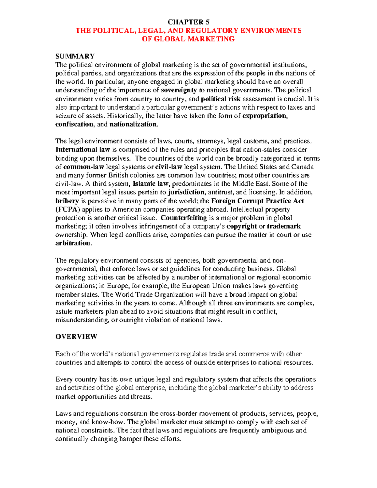 Ch05 The Political Legal and Regulatory Environments - CHAPTER 5 THE ...