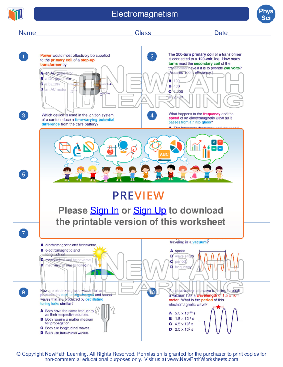 Worksheet physics high school electromagnetism 3 1 - Name ...
