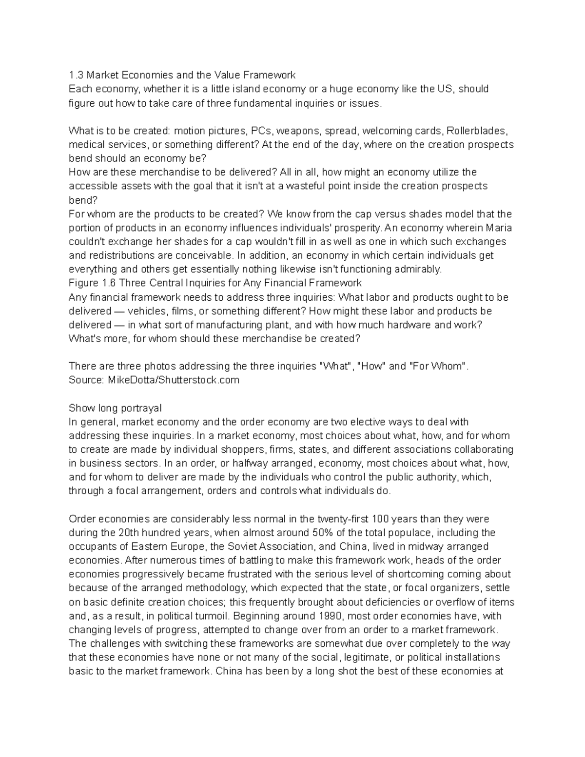 Lecture Notes on chapter 1 - 1 Market Economies and the Value Framework ...