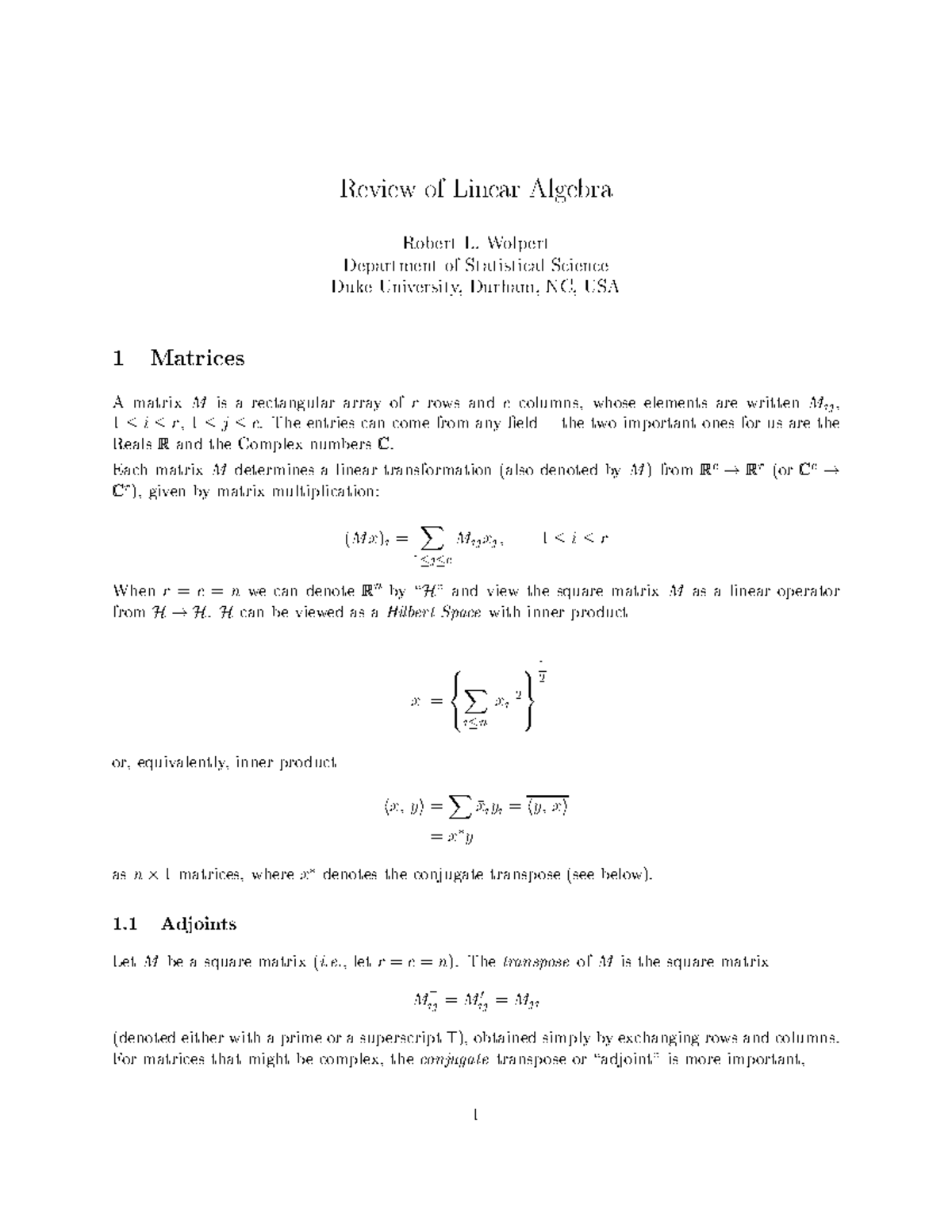 Summary - lecture 1-9 - Lecture notes - ReviewofLinearAlgebra RobertL ...