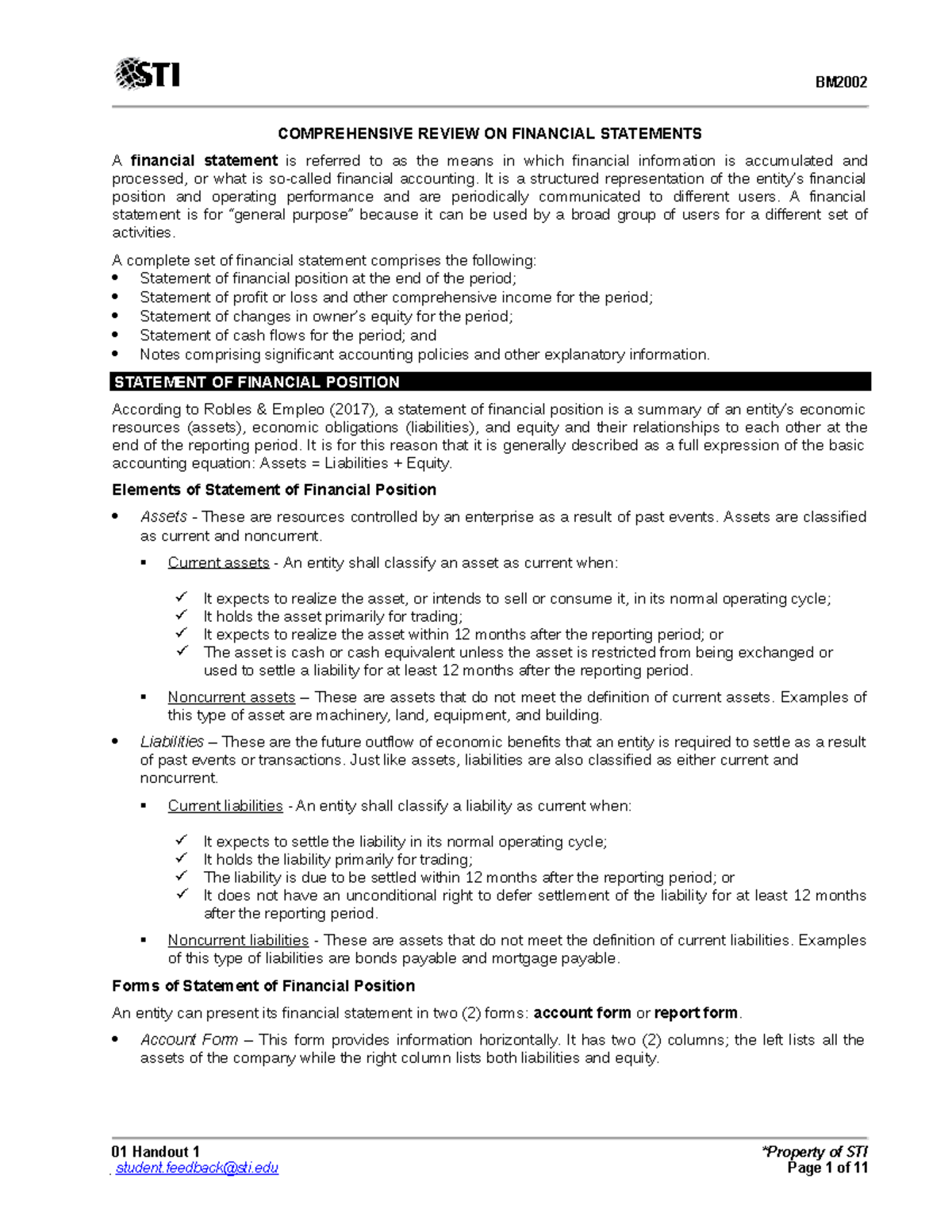 01 Handout 16-1 - Auditing Notes - BM 01 Handout 1 student@sti ...