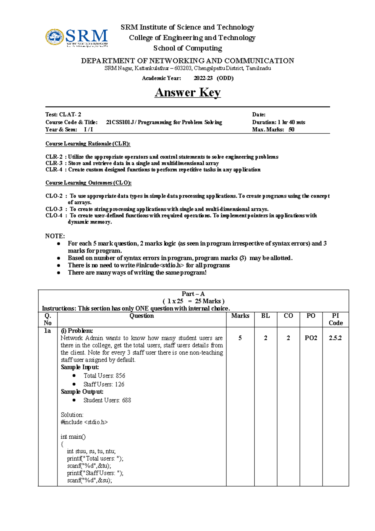 PPS CT2 - Prev year QP Set-7 - SRM Institute of Science and Technology ...