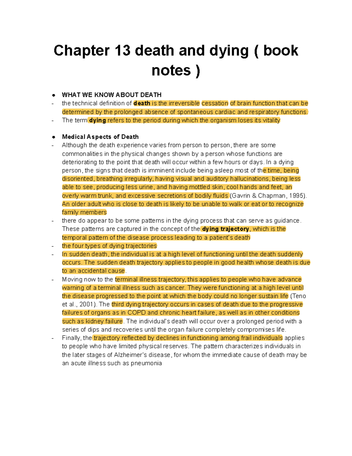 Chapter 13 death and dying ( book notes ) - Chapter 13 death and dying ...