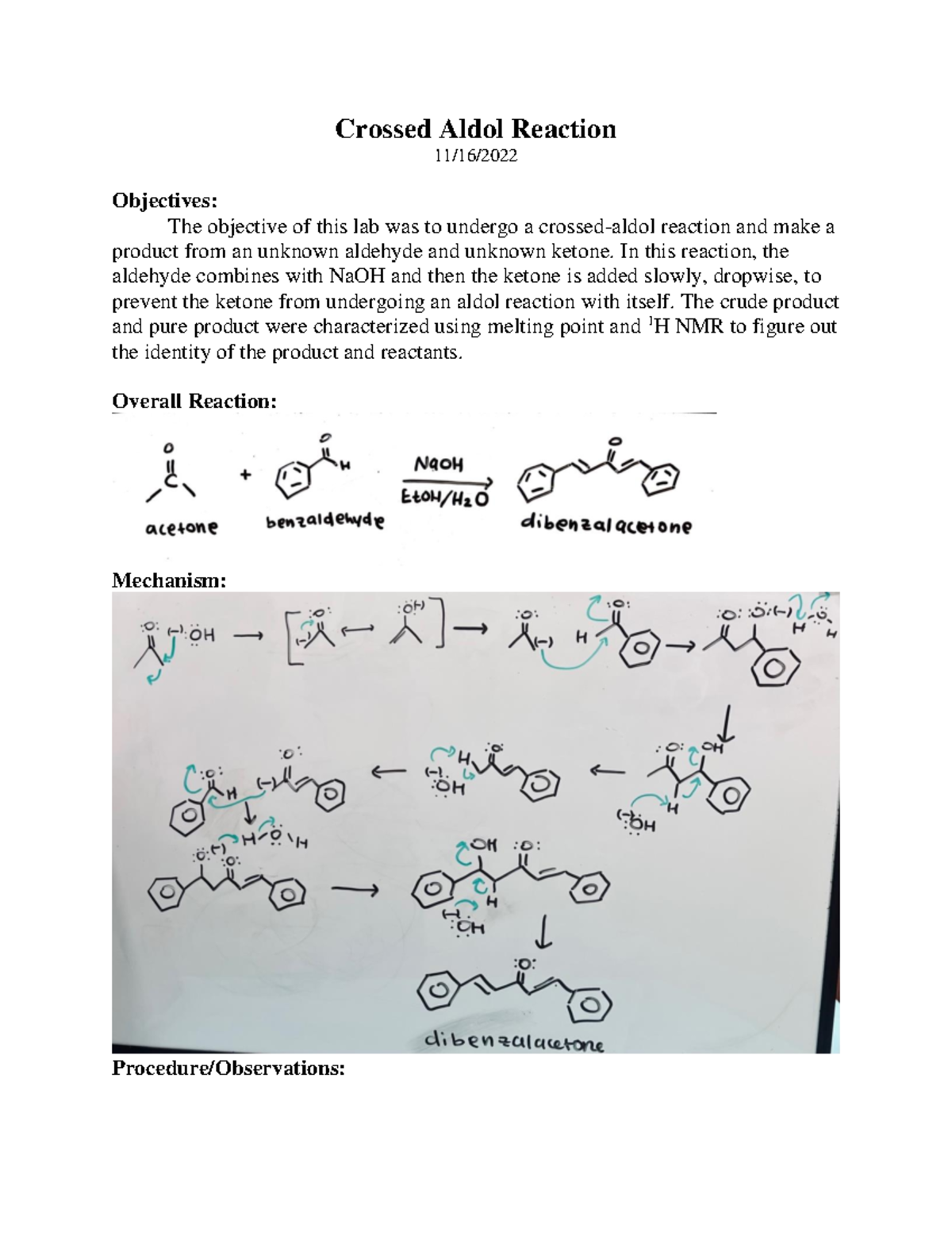 Cross Aldol Reaction - Crossed Aldol Reaction 11/16/ Objectives: The ...