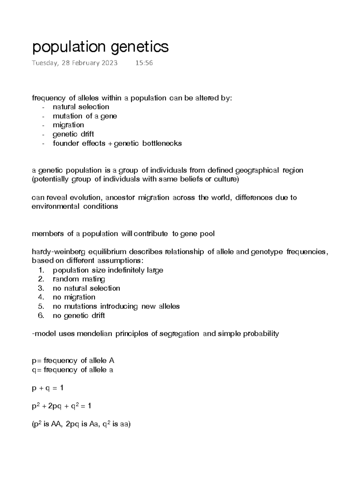population genetics - frequency of alleles within a population can be ...