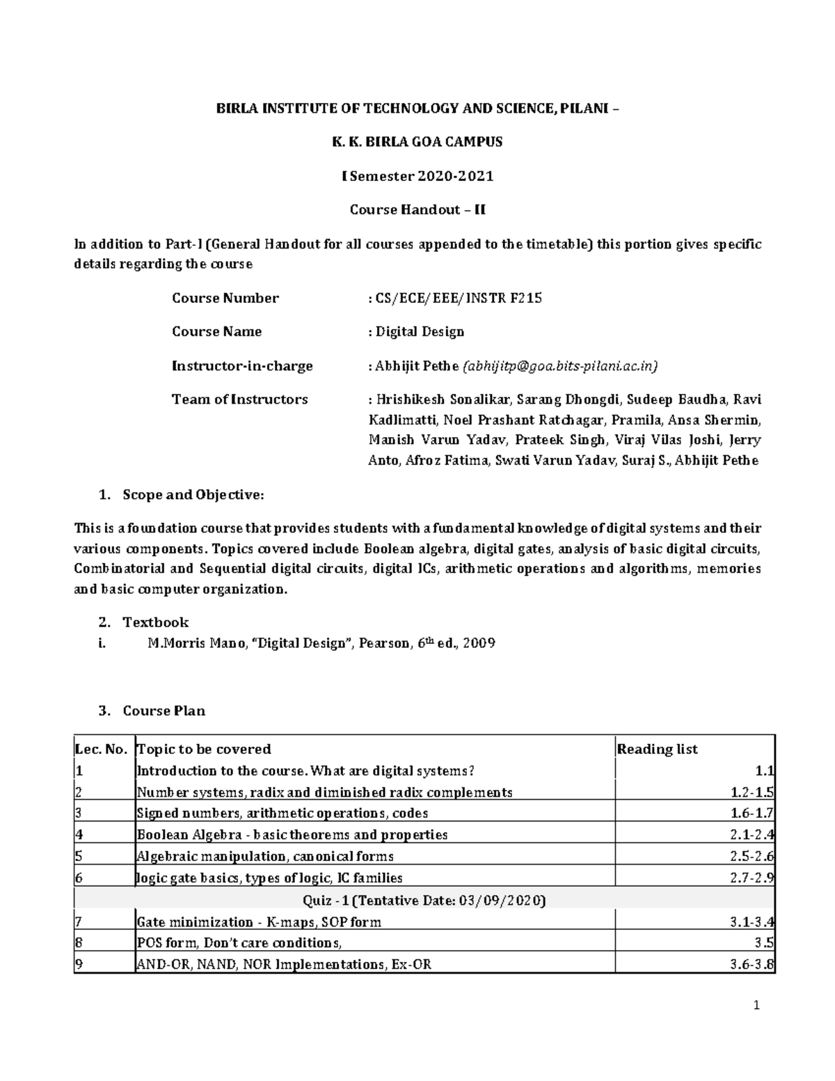 Course handout F215 - BIRLA INSTITUTE OF TECHNOLOGY AND SCIENCE, PILANI ...