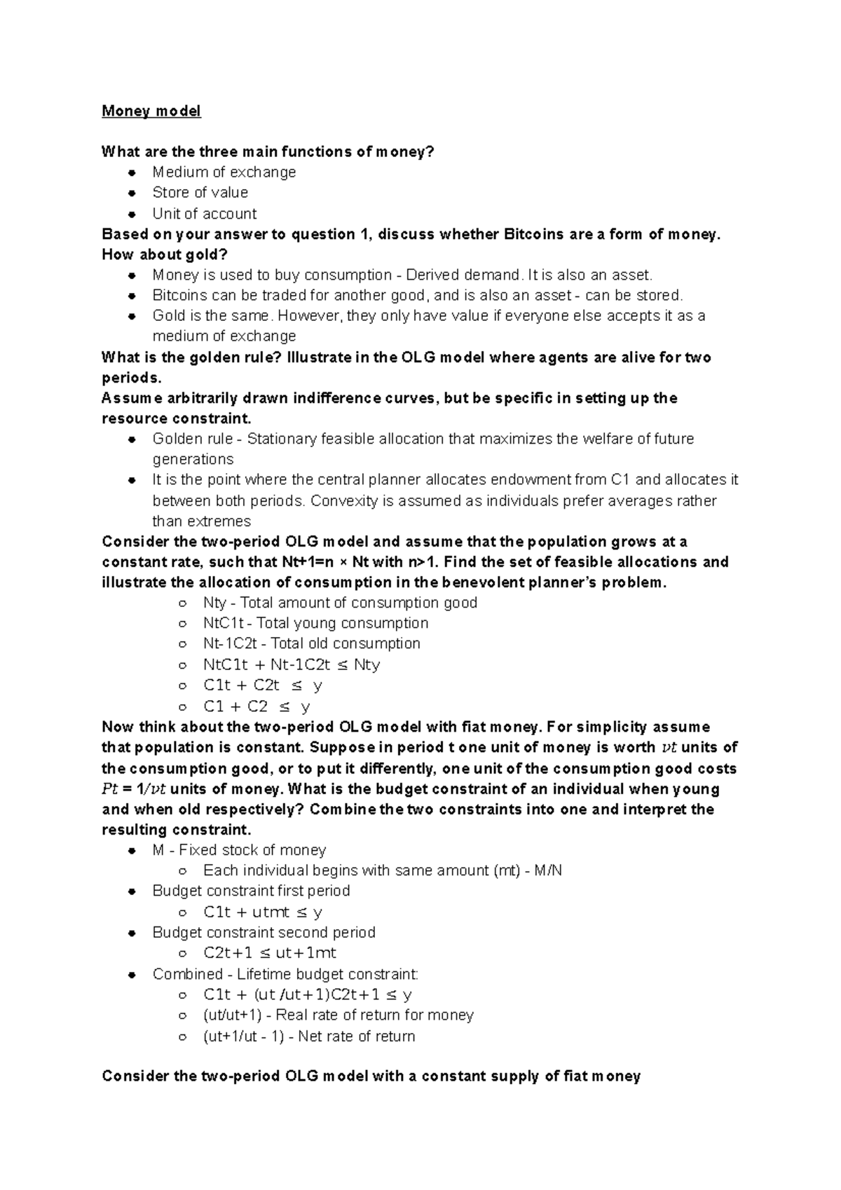 Money model - Summary Applied Economics - Money model What are the ...