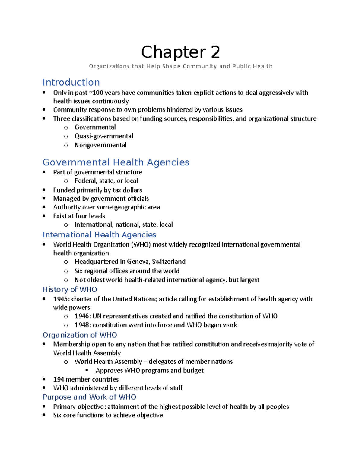 PUBH - Chapter 2 - Chapter 2 Organizations that Help Shape Community ...