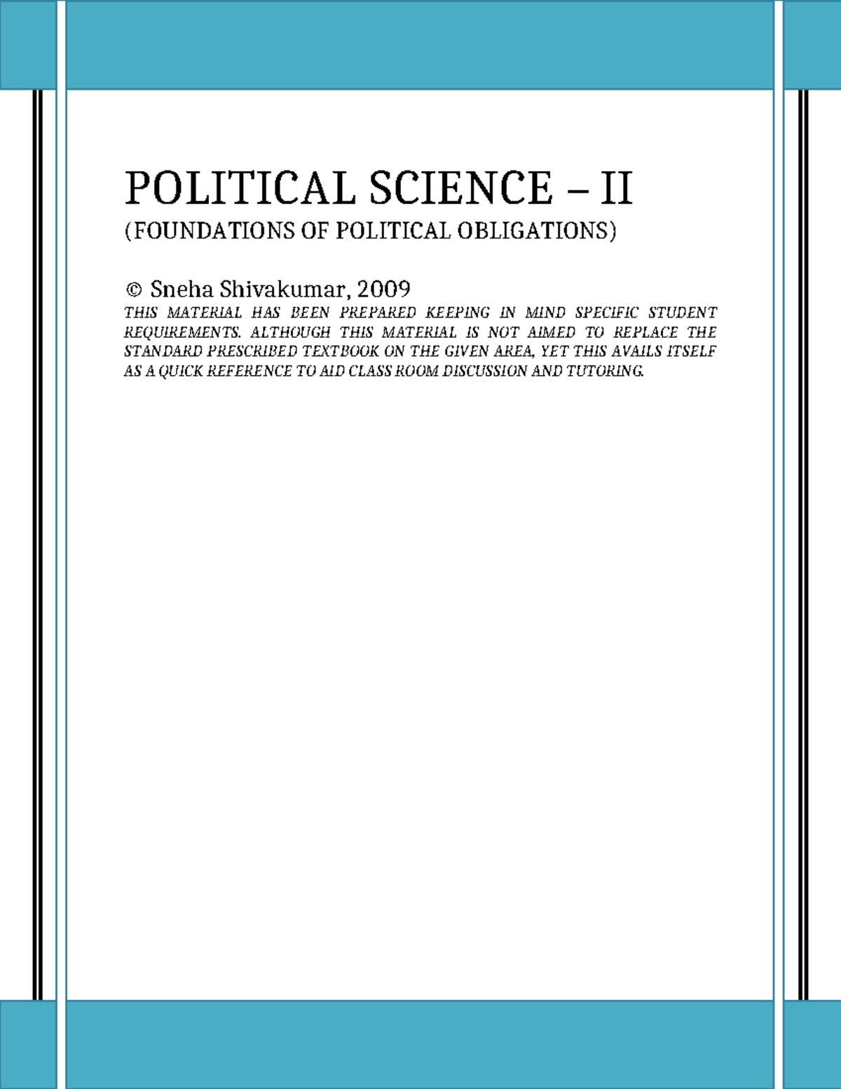 Sneha Shivakumar - Political Science Notes - POLITICAL SCIENCE – II ...