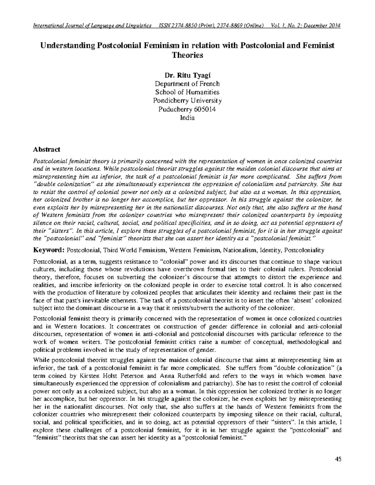 Understanding Postcolonial Feminism - International Journal of Language ...