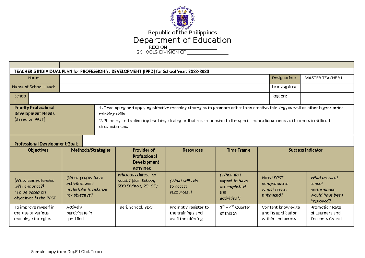 IPPD - Individual Development plan - Republic of the Philippines ...