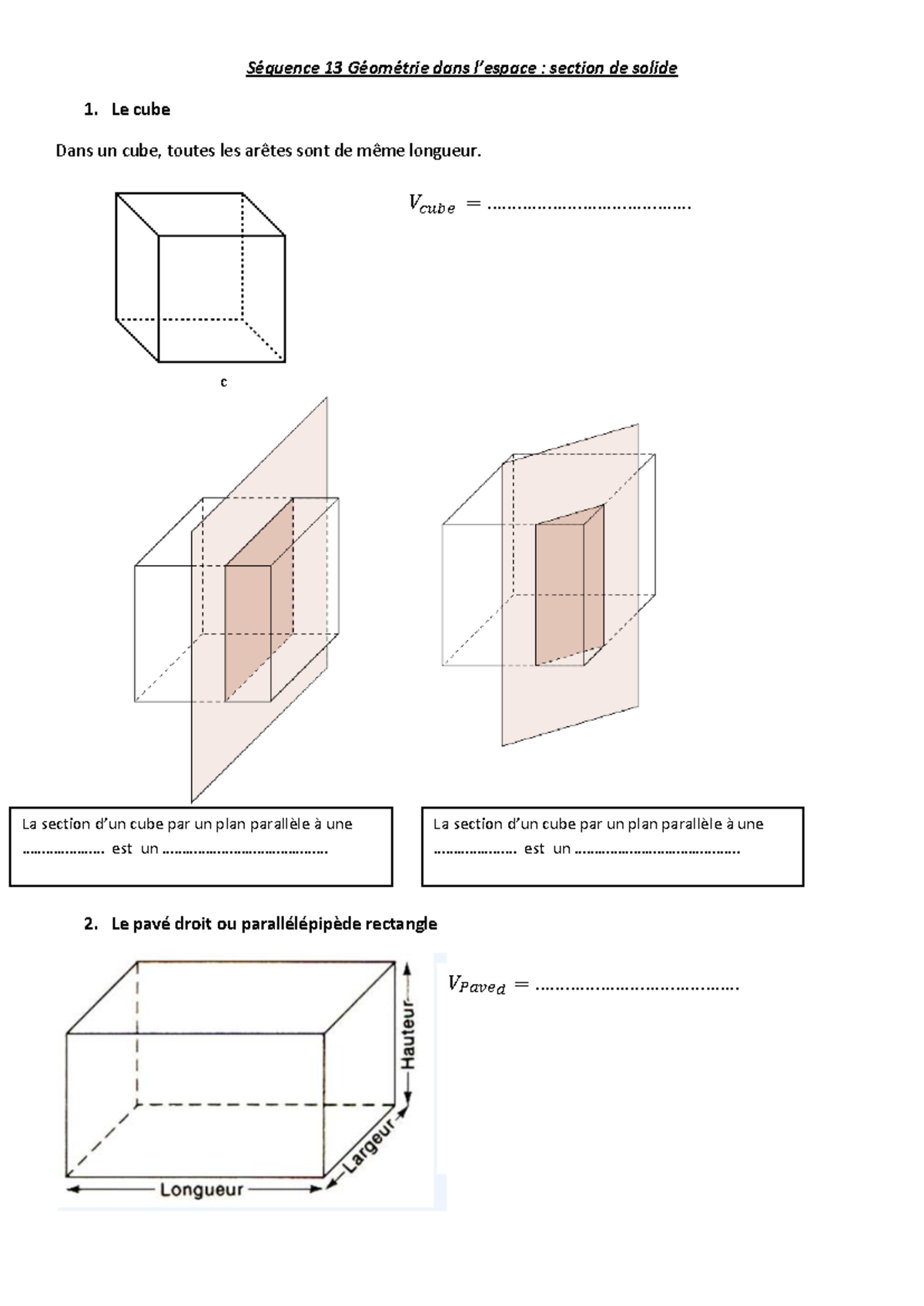 Séquence 13 Géométrie dans l’espace sections - Séquence 13 Géométrie ...