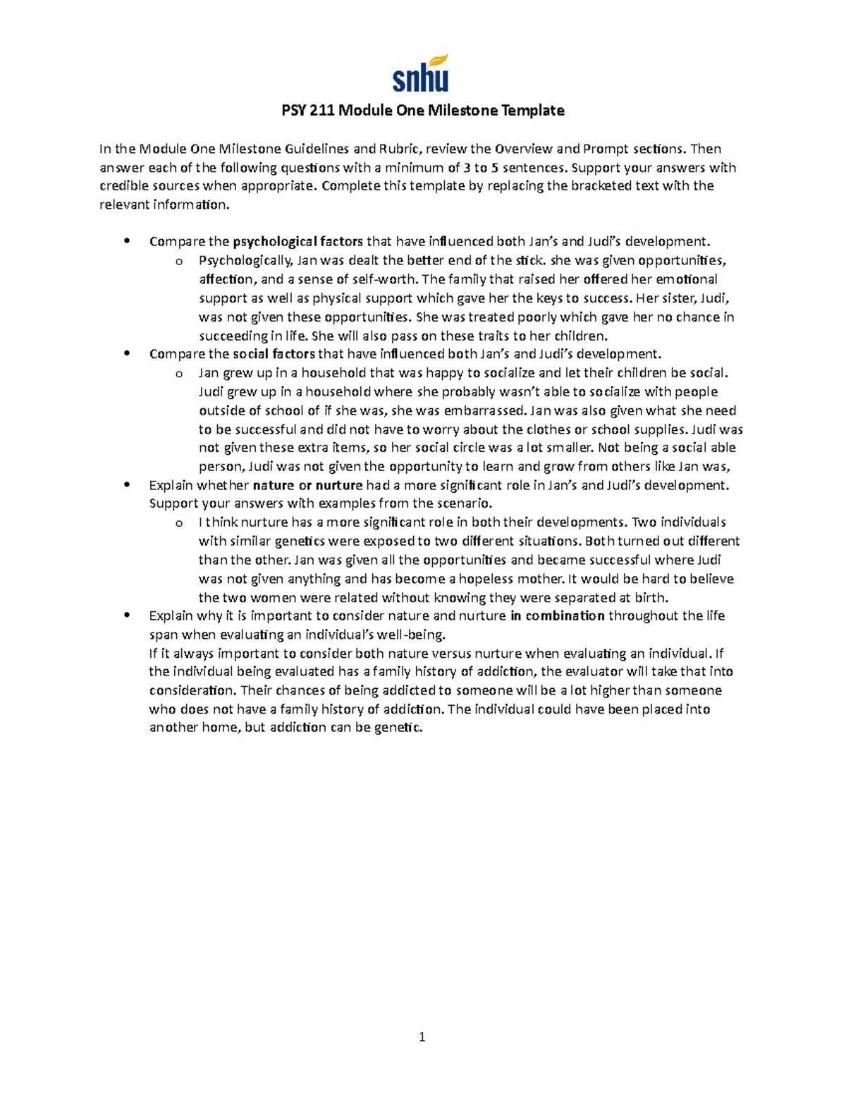 Module One Milestone - Then answer each of the following questions with ...