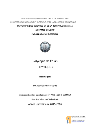 Fondamentale Equation of dynamique - Mécanique du point - Studocu