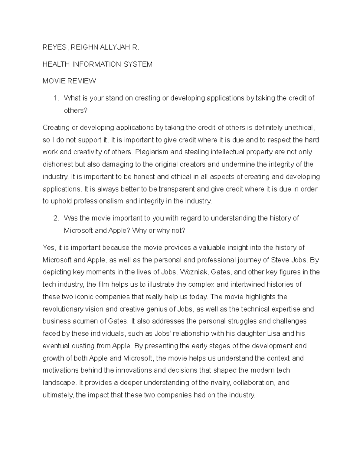 Movie Revfiew HIS Reyes - REYES, REIGHN ALLYJAH R. HEALTH INFORMATION ...