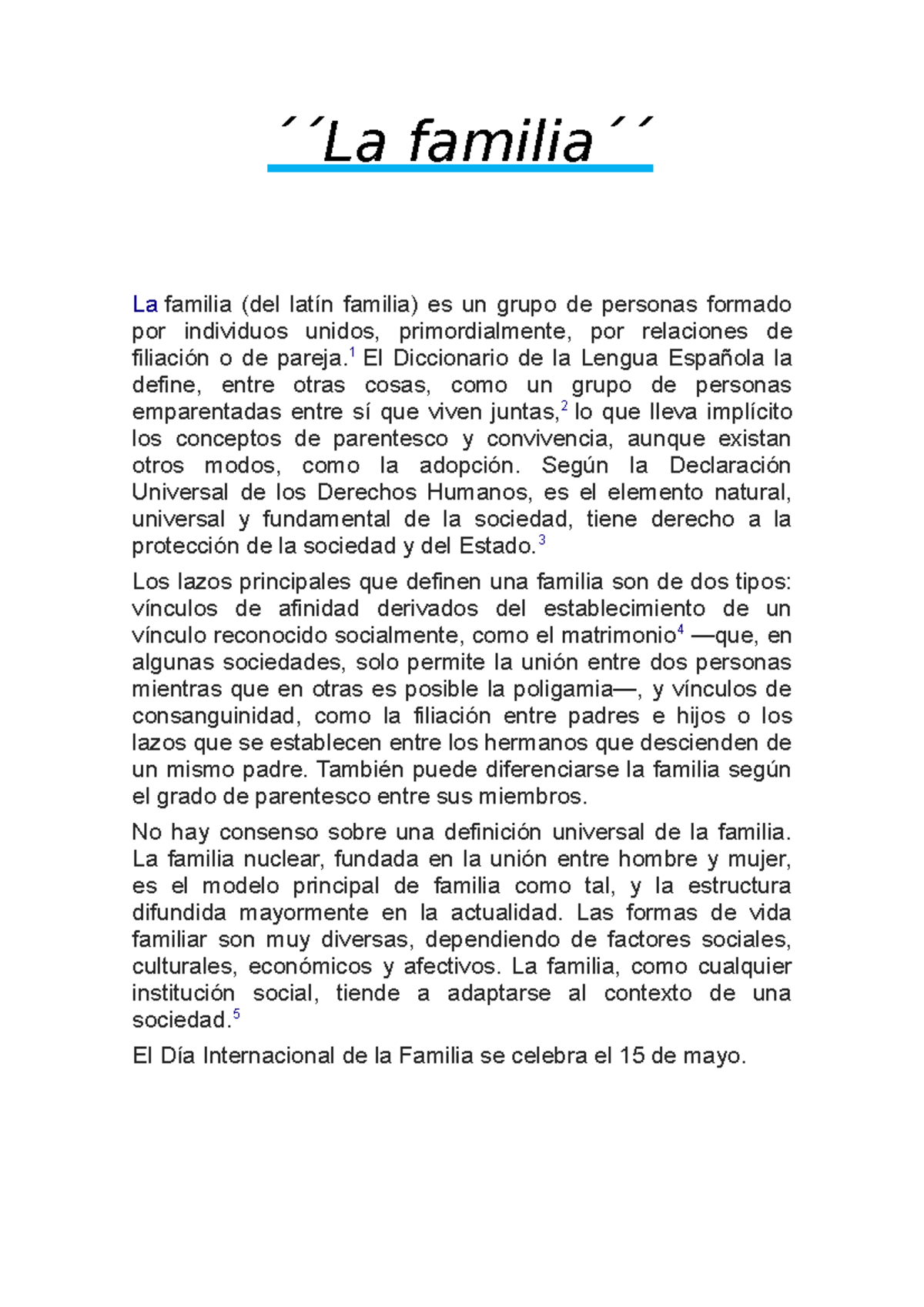 La familia - universidad, tarea, completada para entregar - ́ ́La ...