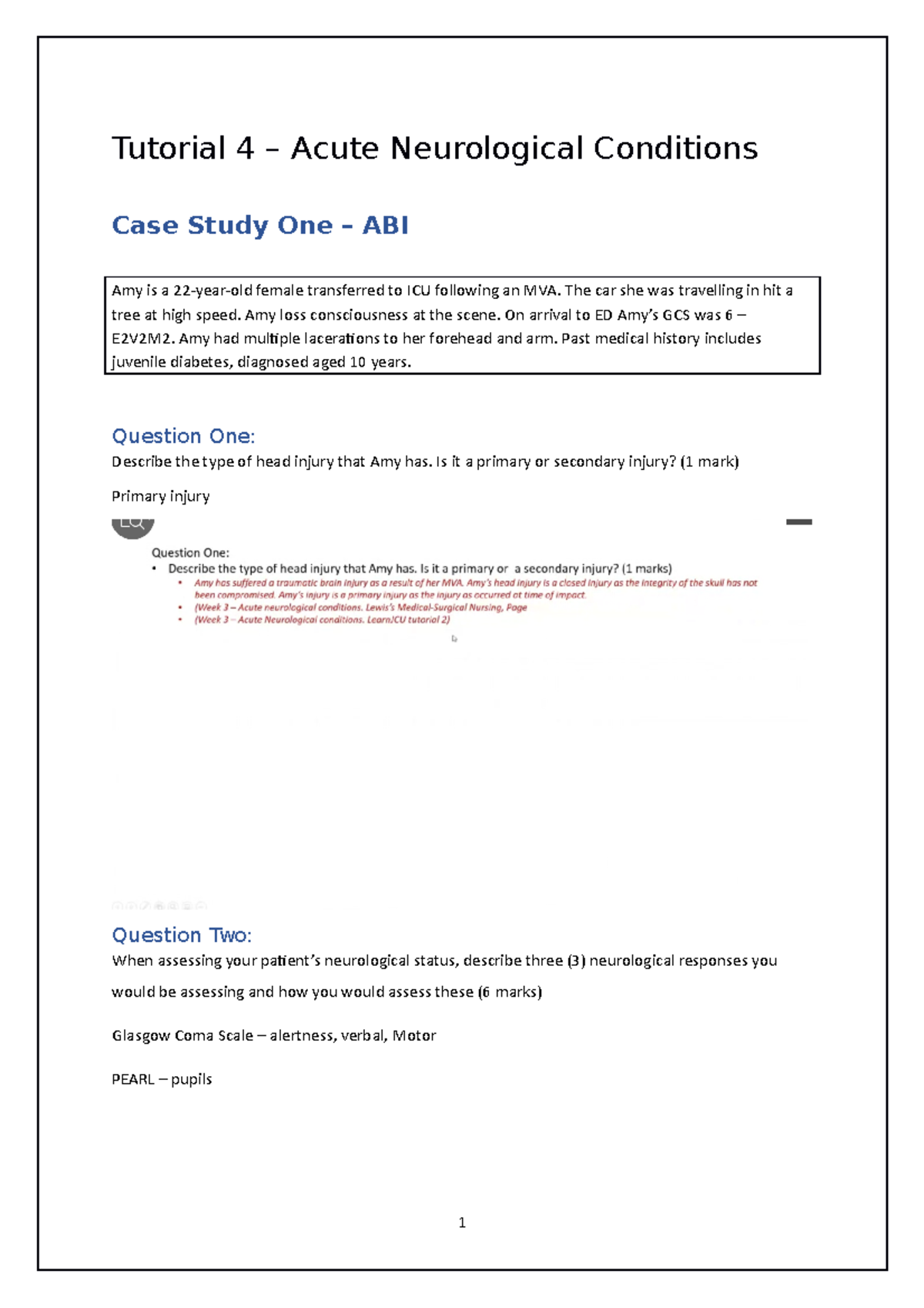 NS2882 Week 3 Tutorial 4 - Tutorial 4 – Acute Neurological Conditions ...