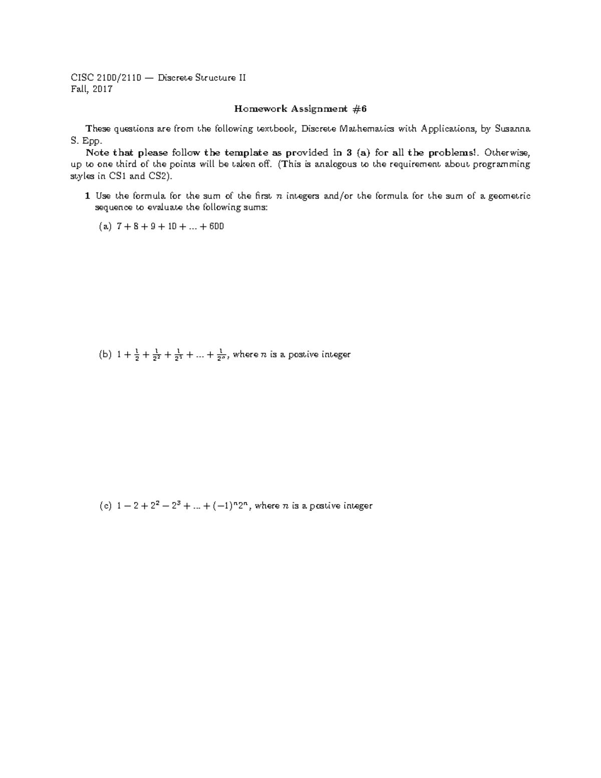 Homework Assignment 6 Cisc 21002110 — Discrete Structure Ii Fall