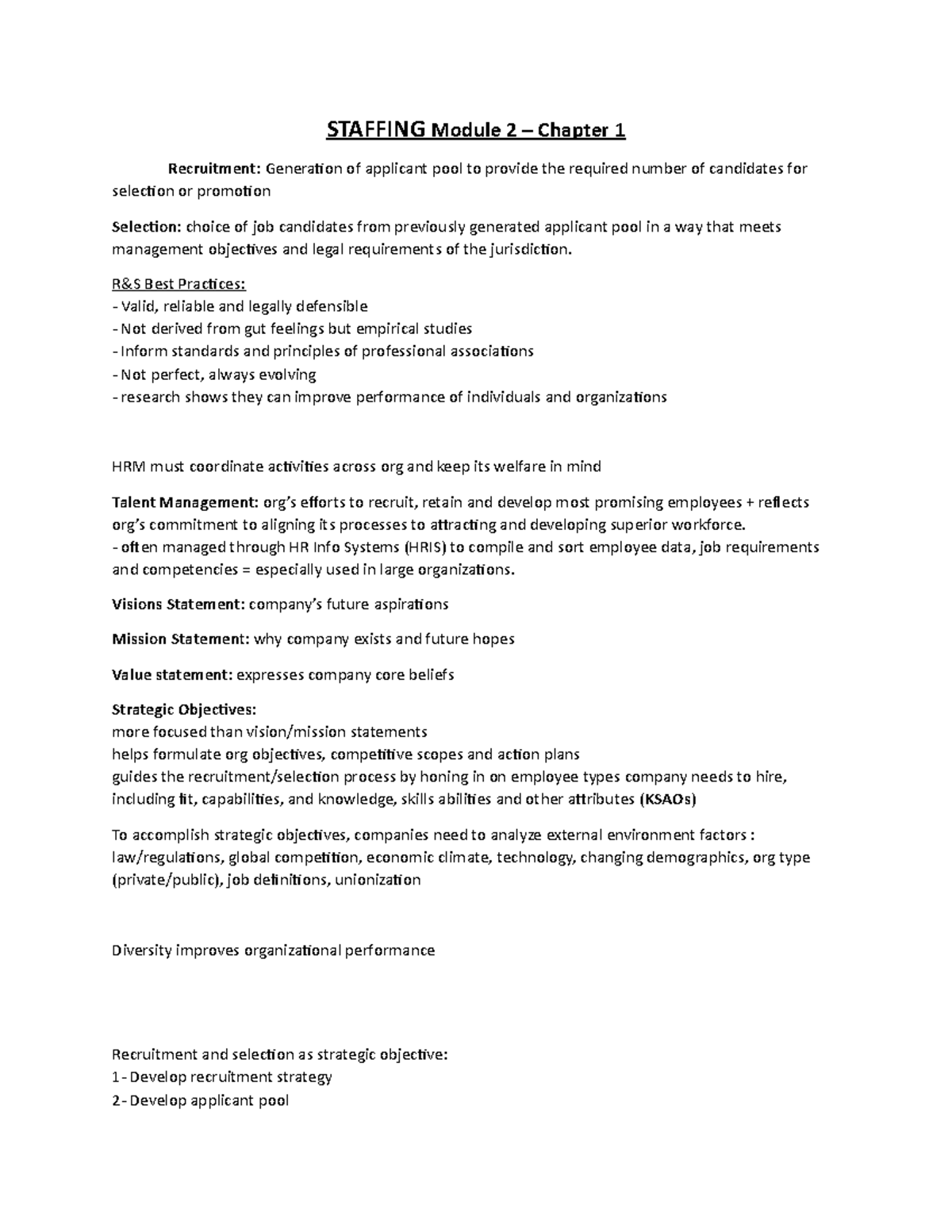 Staffing Orgs Module 2 and 3 chapter Notes - STAFFING Module 2 ...