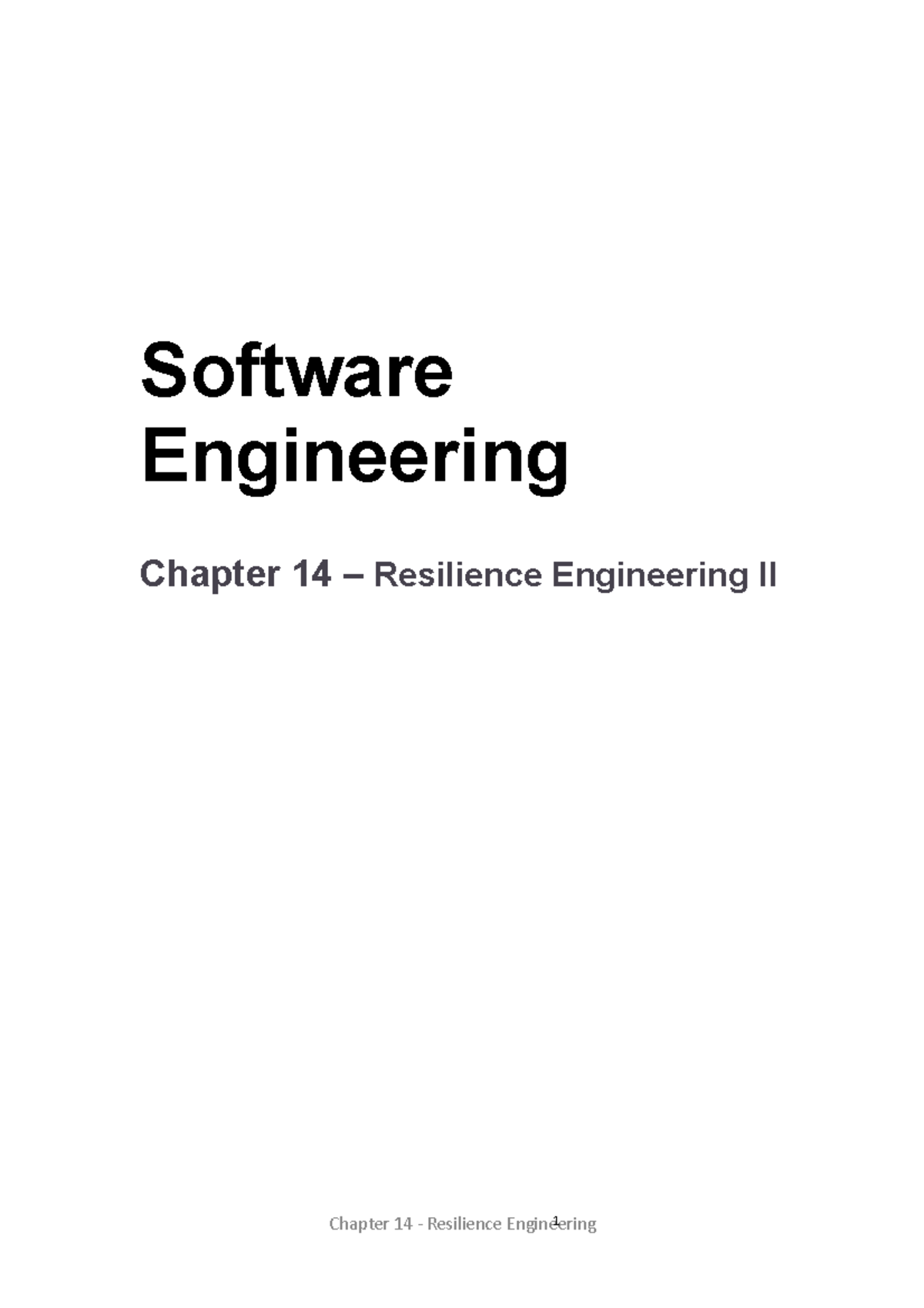 Software Engineering - Ch14 Resilience Engineering Lecture 2 - Software Engineering Chapter 14 ...