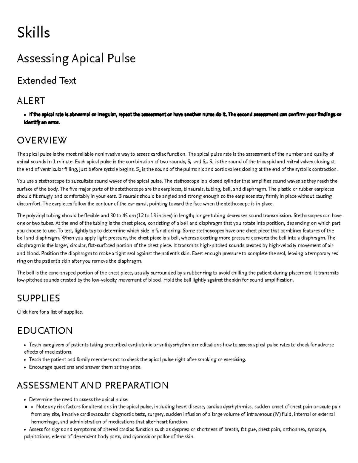 Assessing Apical Pulse - Skills Assessing Apical Pulse Extended Text ...