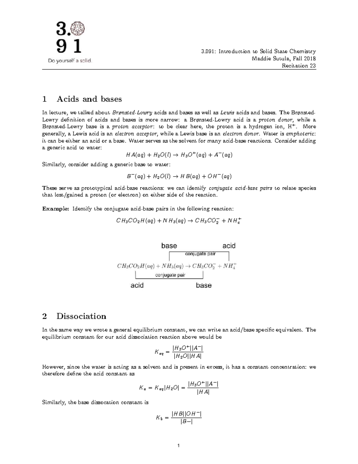 acids, bases, and dissociation - 1 2 3: Introduction to Solid State ...