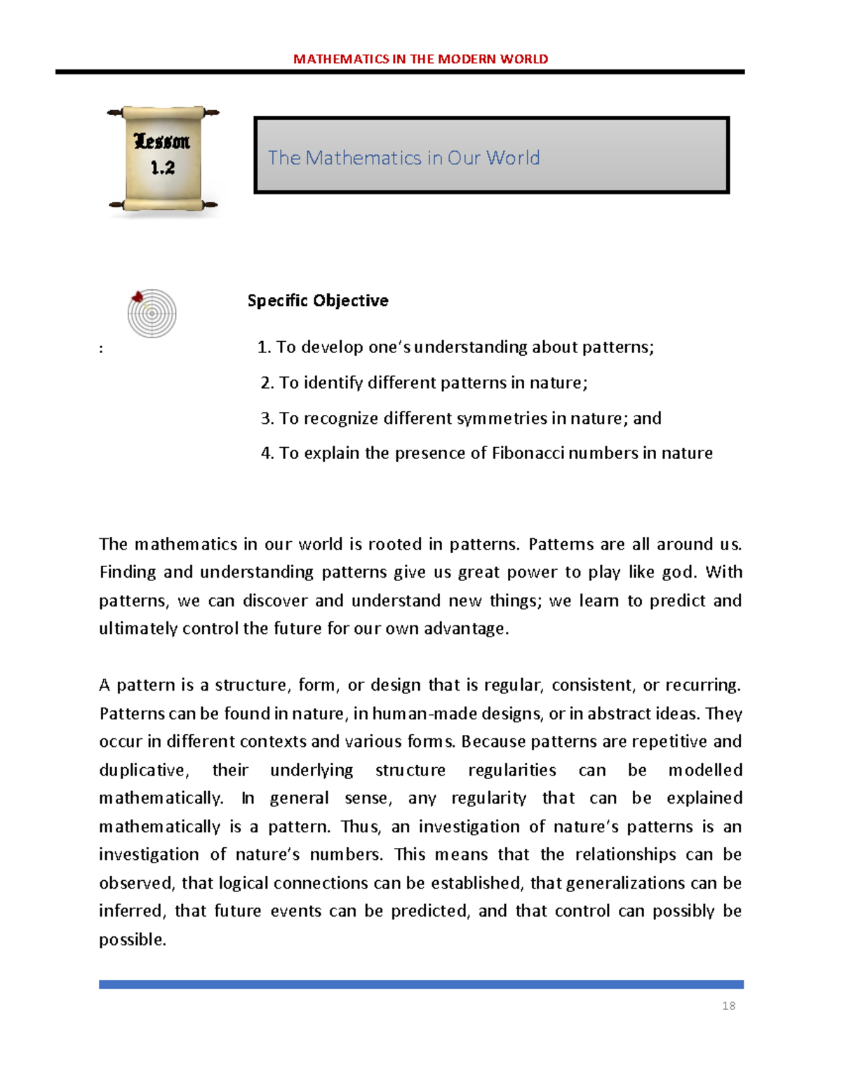 MMW 4 - MMW 4 notes - Specific Objective : 1. To develop one’s ...