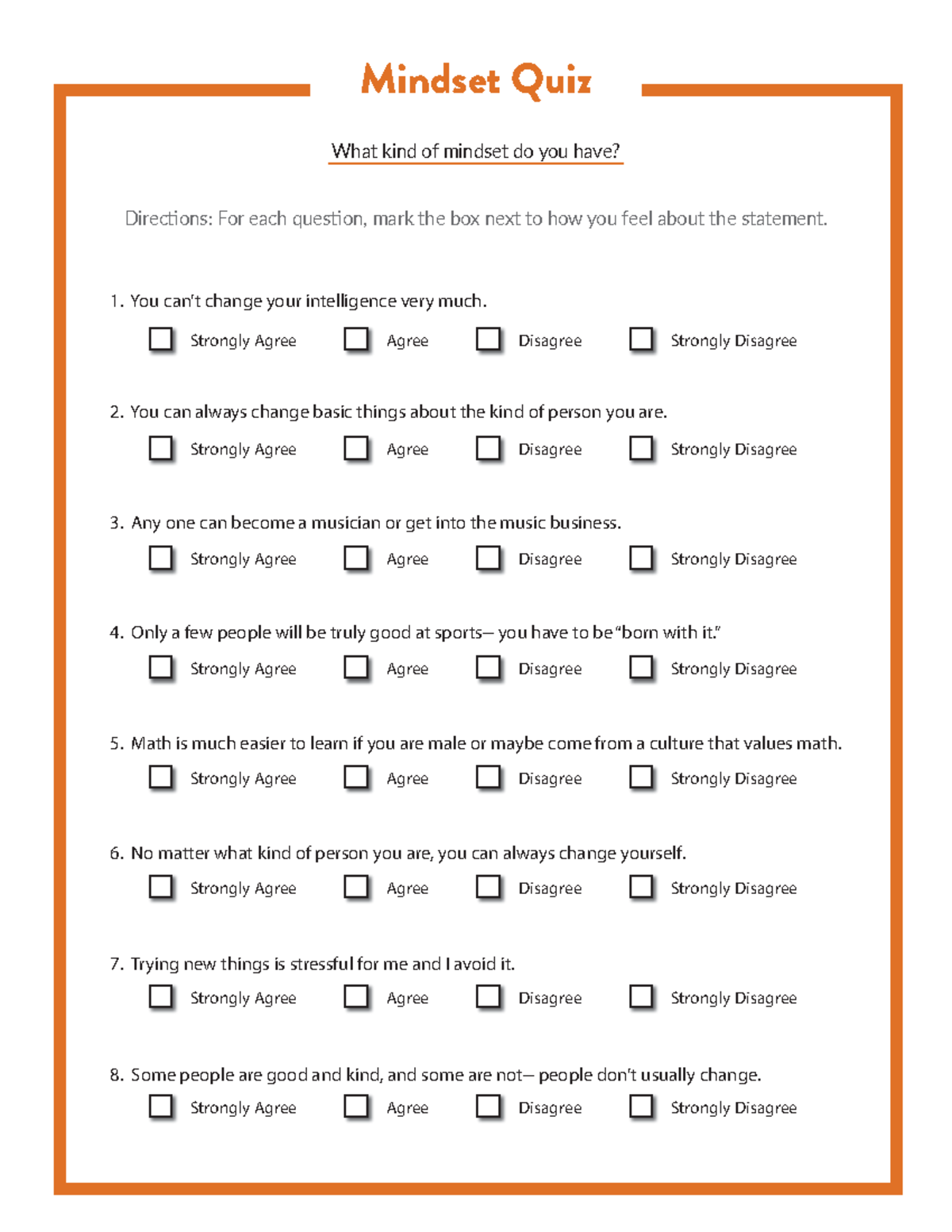 Mindset Quiz Dweck Adaptation - What kind of mindset do you have ...