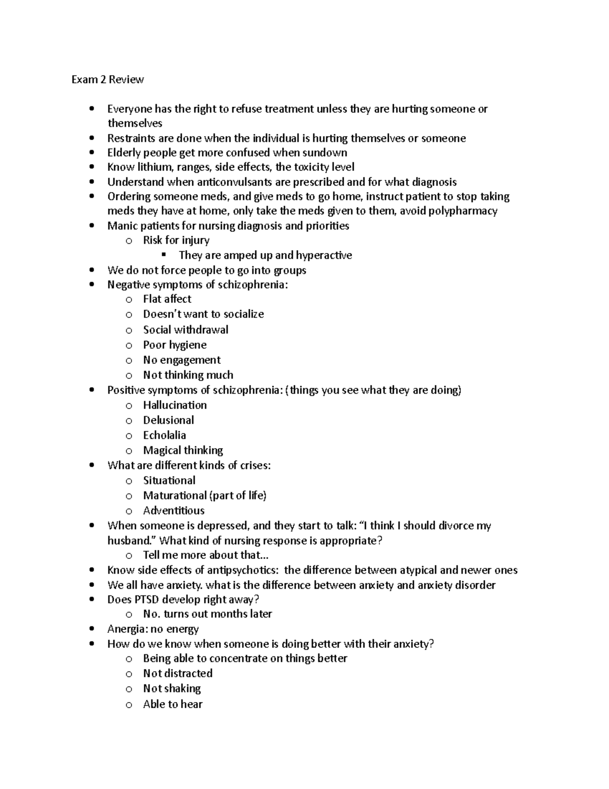 review for psych - Exam 2 Review Everyone has the right to refuse ...