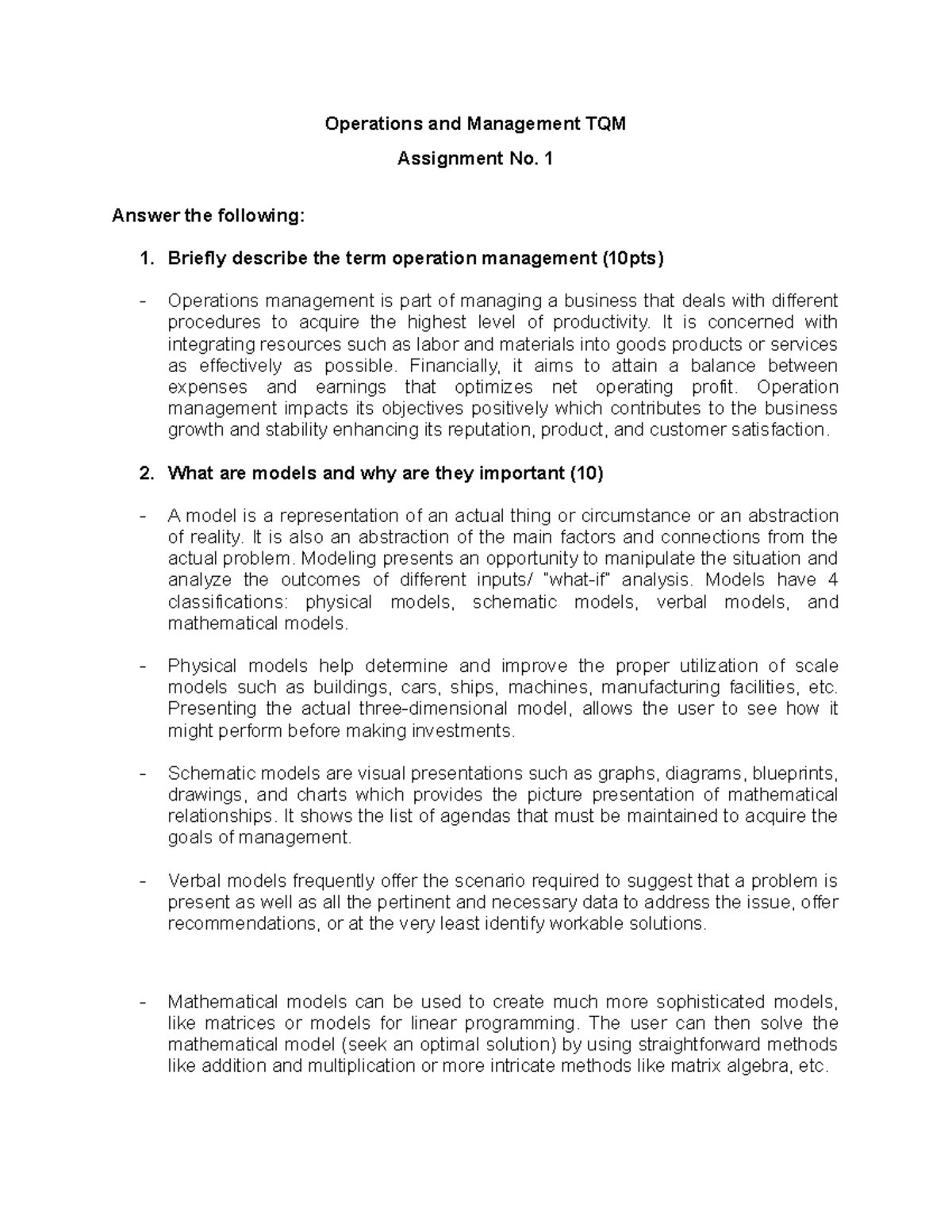 OM-TQM - brief description of OM and its significance. - Operations and ...