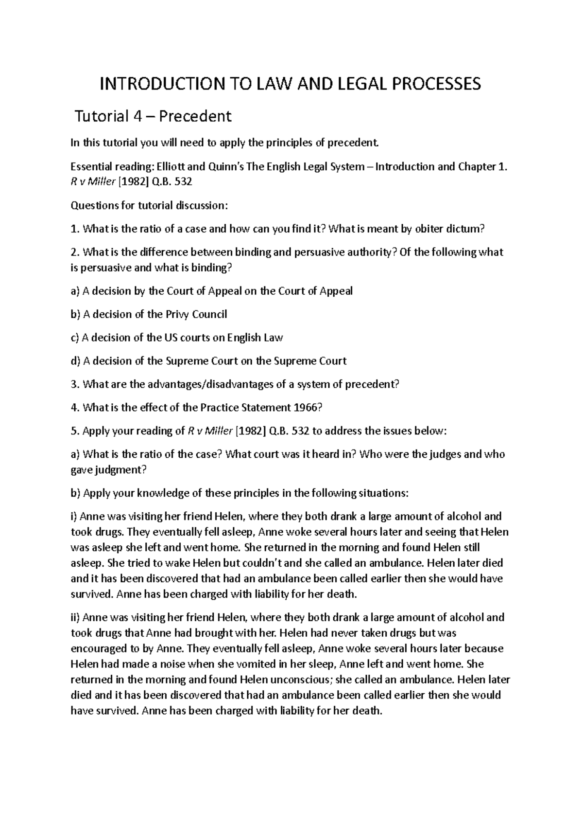 Student work for class - INTRODUCTION TO LAW AND LEGAL PROCESSES ...