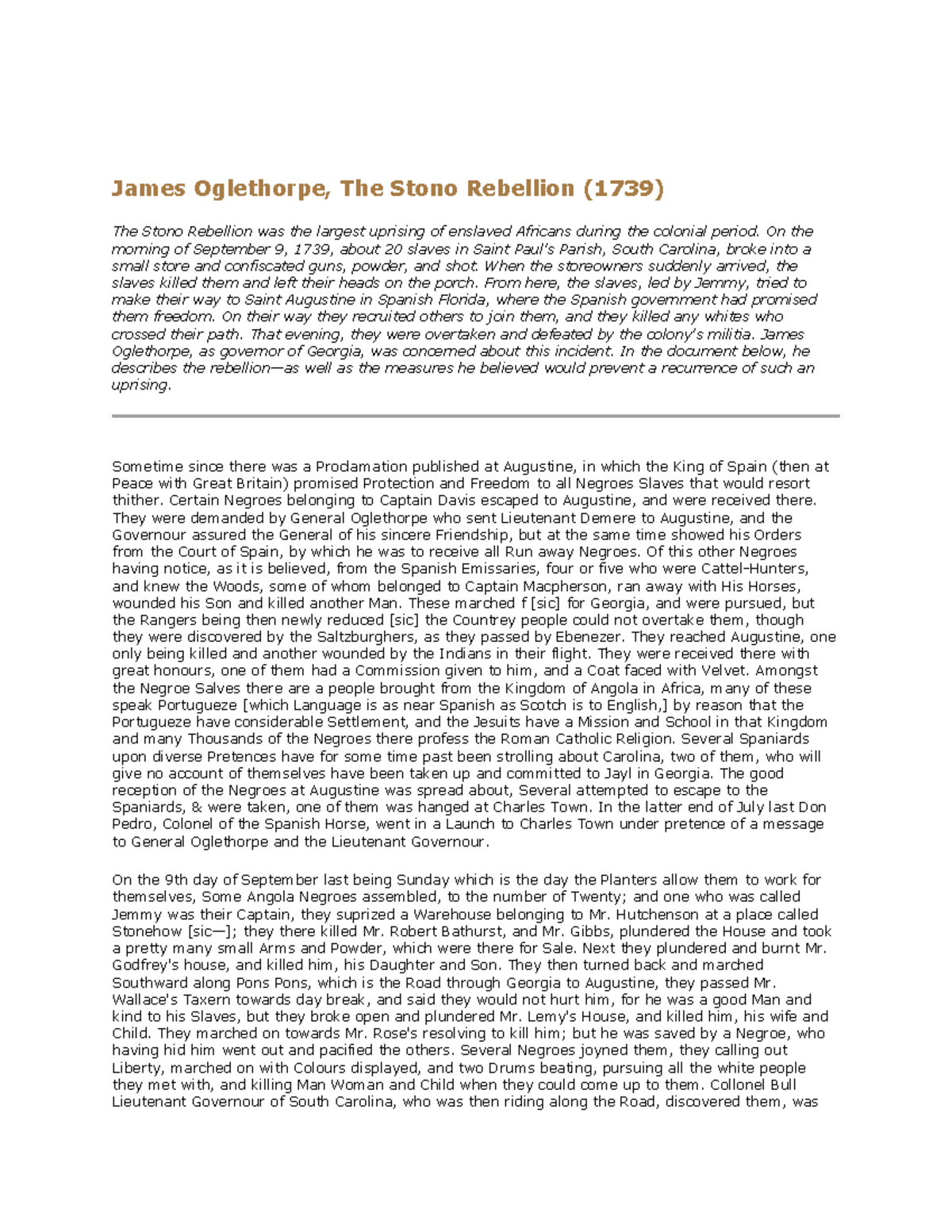 5 James Oglethorpe, The Stono Rebellion (1739) - James Oglethorpe, The ...