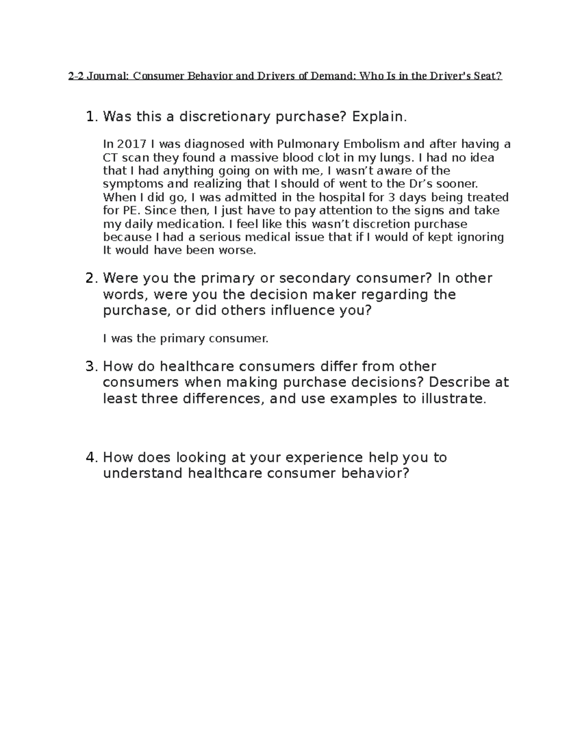 2-2 Journal-Consumer Behavior and Drivers of Demand - Was this a ...