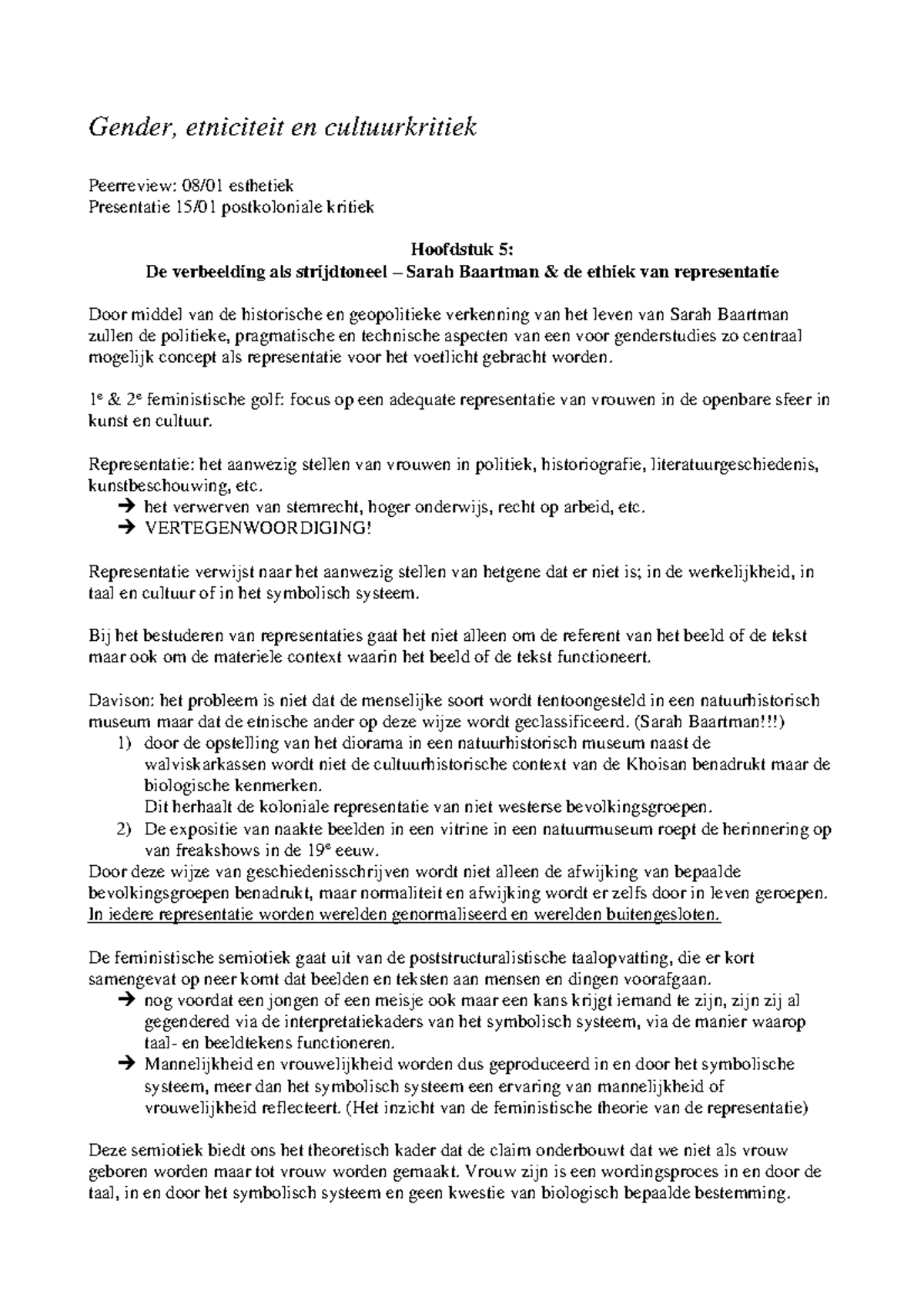 Gender Etniciteit en Cultuurkritiek Samenvatting Colleges 1 10 - Gender ...