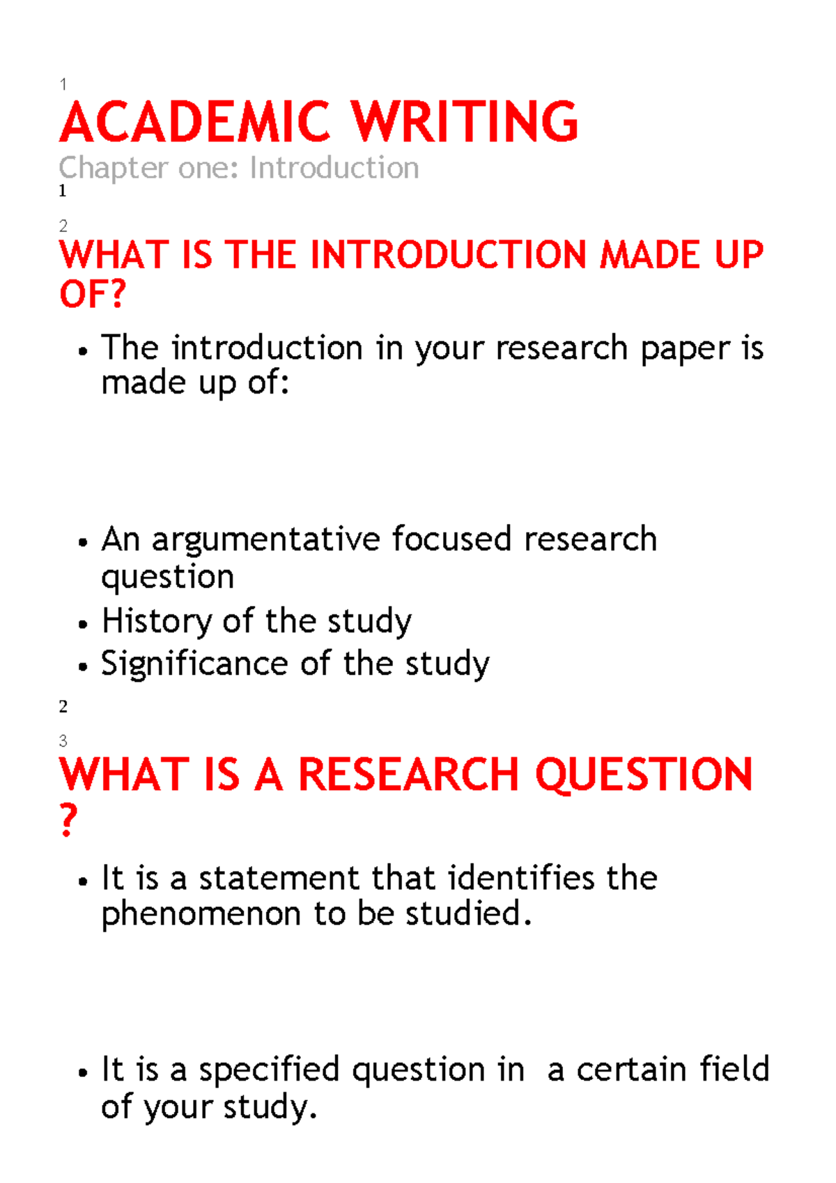The introduction of a research paper - 1 ACADEMIC WRITING Chapter one ...
