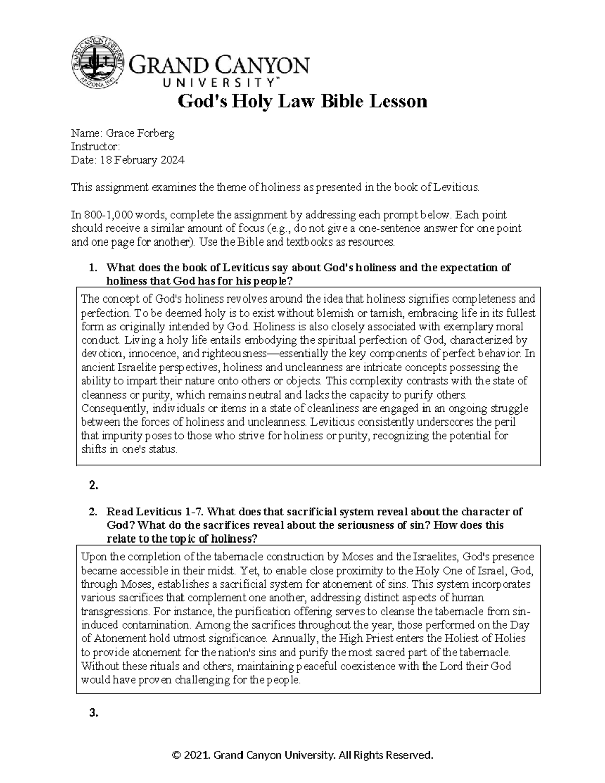 Holy Law Document - God's Holy Law Bible Lesson Name: Grace Forberg ...