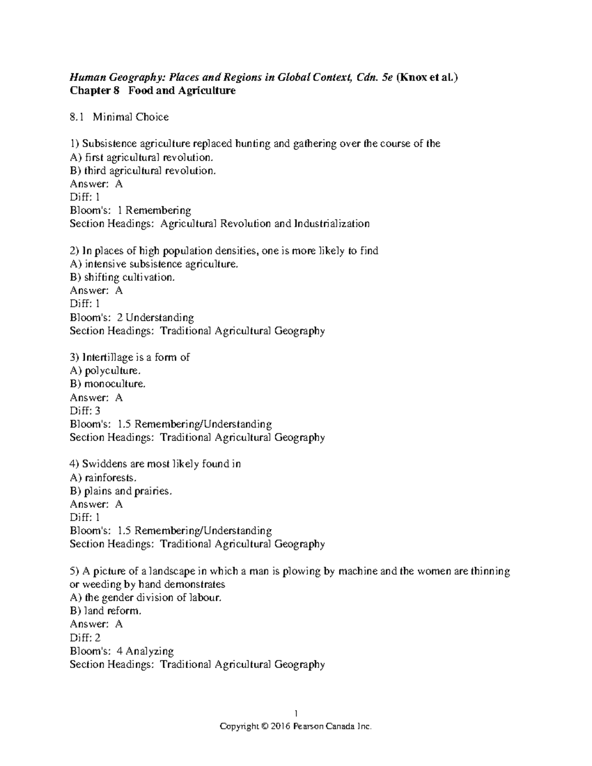 Chapter 8 GG 102 TB - Testbank for exams - 1 Human Geography: Places ...