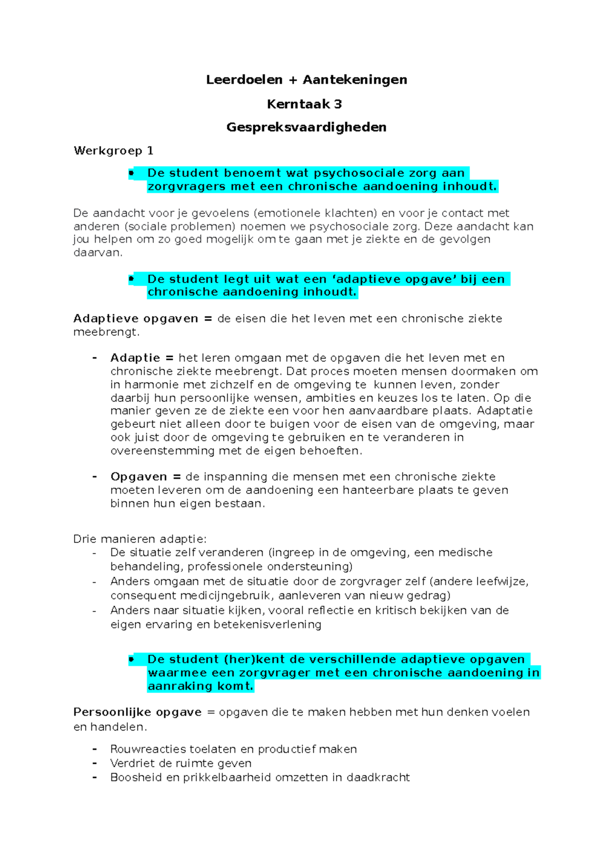Leerdoelen En Aantekeningen Leerdoelen Aantekeningen Kerntaak 3