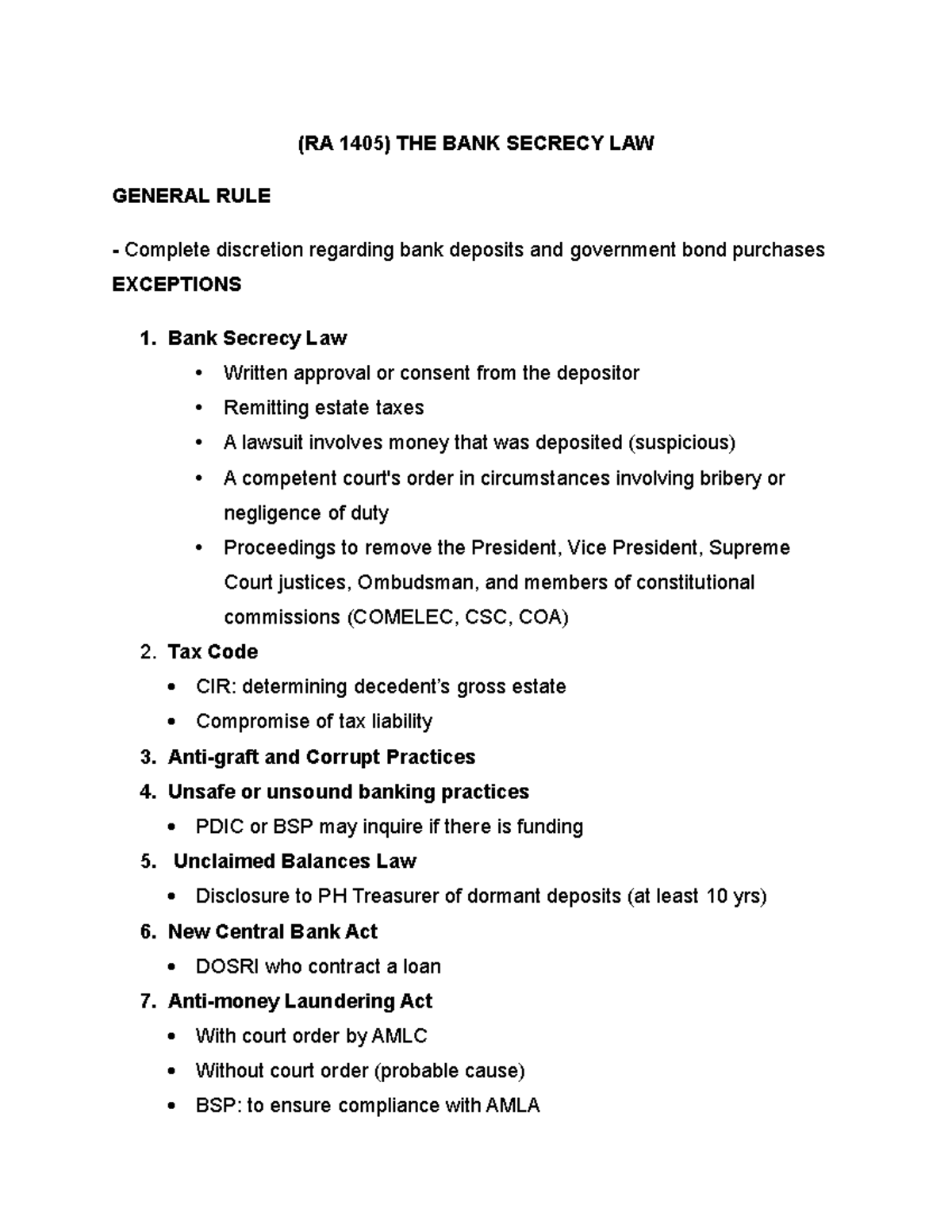 (RA 1405) THE BANK Secrecy LAW - (RA 1405) THE BANK SECRECY LAW GENERAL ...