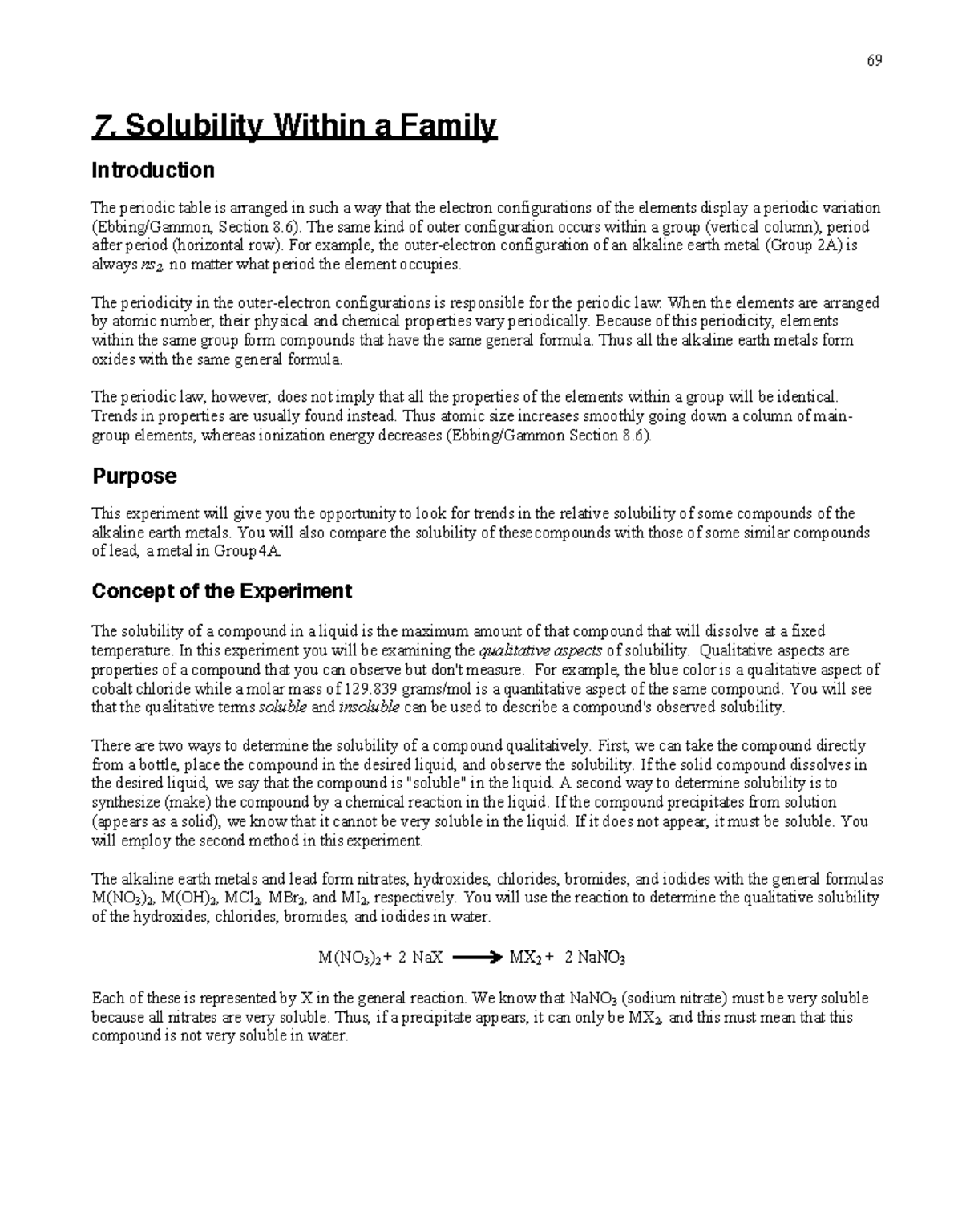 Experiment 7 - Solubility Within a Family - 7. Solubility Within a ...