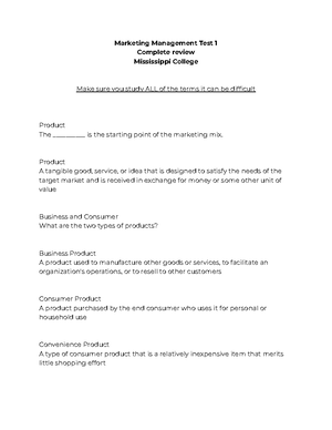 Marketing Management Test 2 - Marketing Management Test Complete review ...