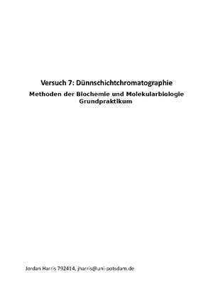 Versuch 5 - Methoden der Biochemie WS20/21 - Protokoll Versuch 5 ...