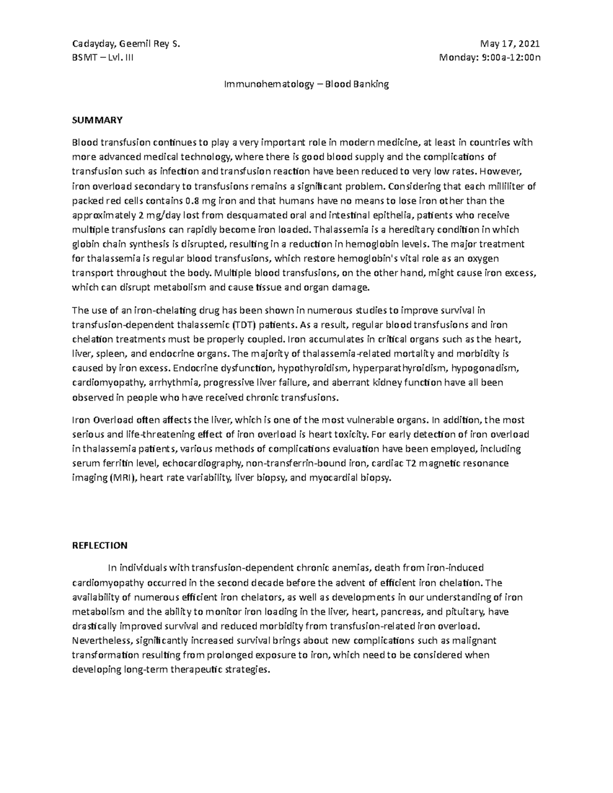 Blood Banking Journal Finals - Cadayday, Geemil Rey S. May 17, 2021 ...